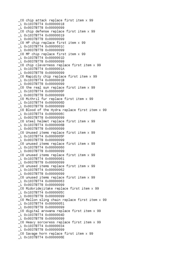 C0 Chip Item Replacement Codes | PDF