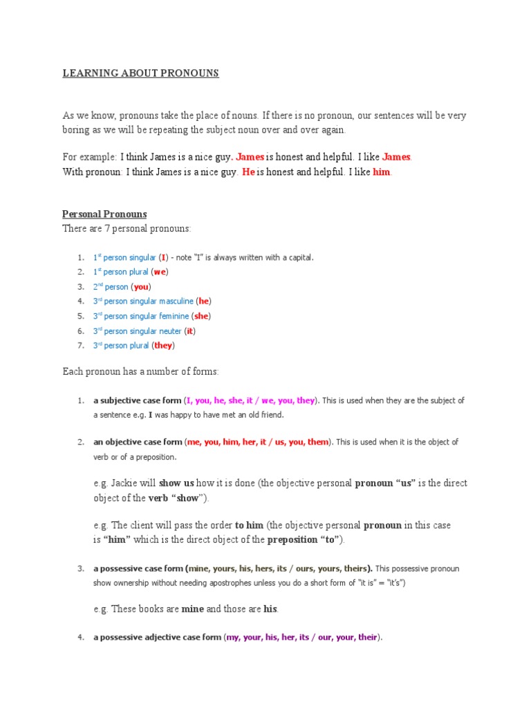 Lets Learn Pronouns | Download Free PDF | Pronoun | Grammatical Number