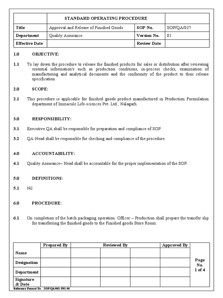 Reference Format No.: SOP/QA/001-F01-00 | PDF | Quality Assurance ...