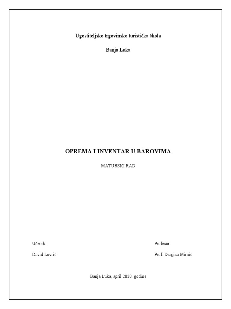 2020 Oprema I Inventar U Barovima | PDF