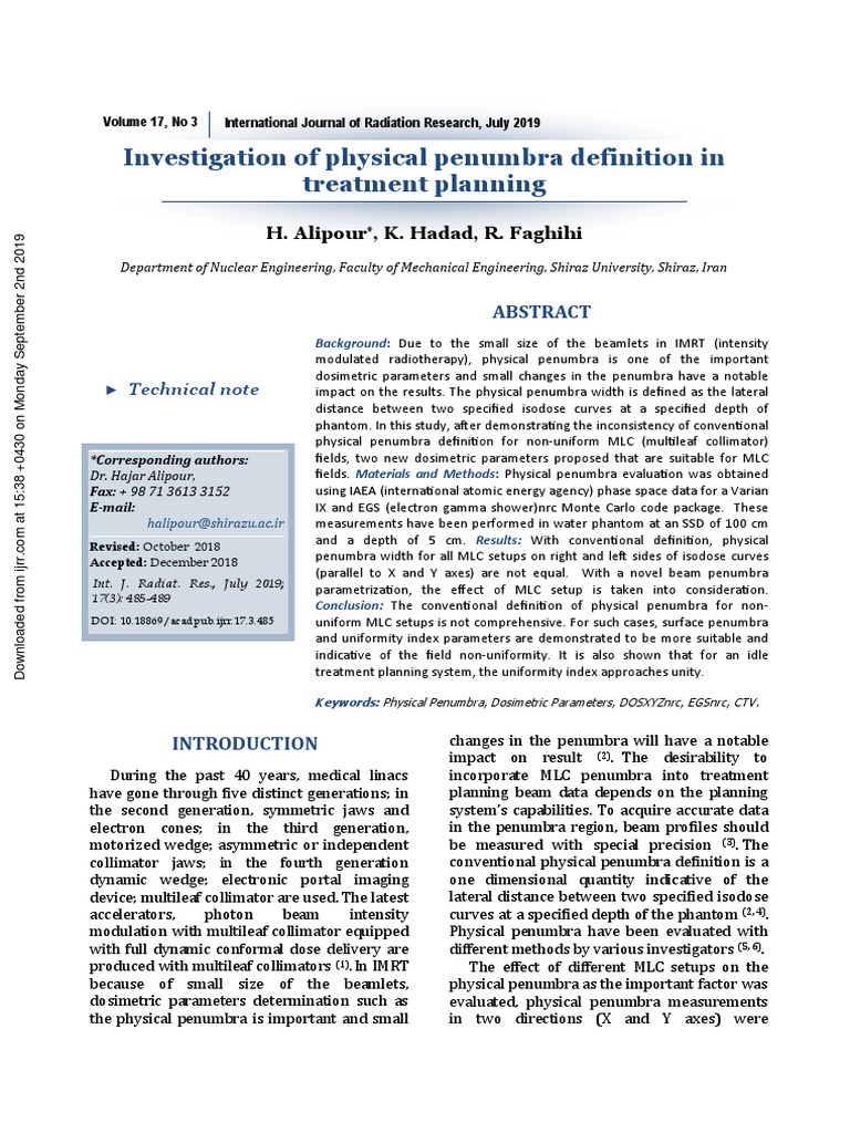 Investigation of Physical Penumbra Definition in | PDF | Radiation ...