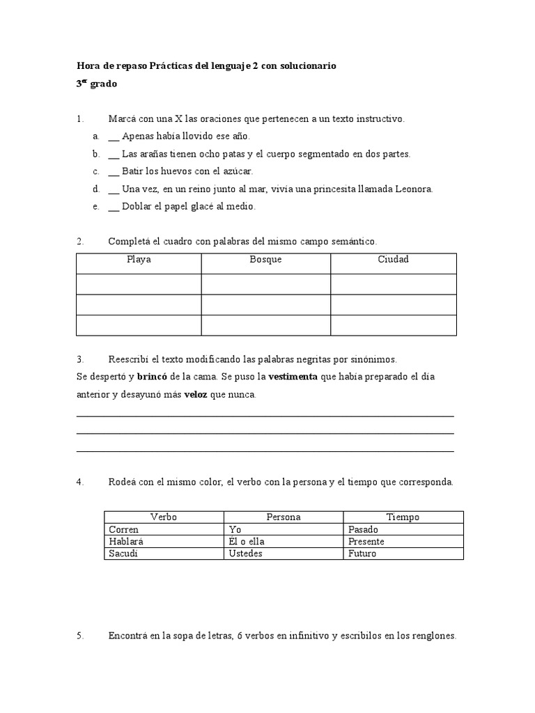 Ejercicios de lengua 3er grado | PDF | Sintaxis | Semiótica