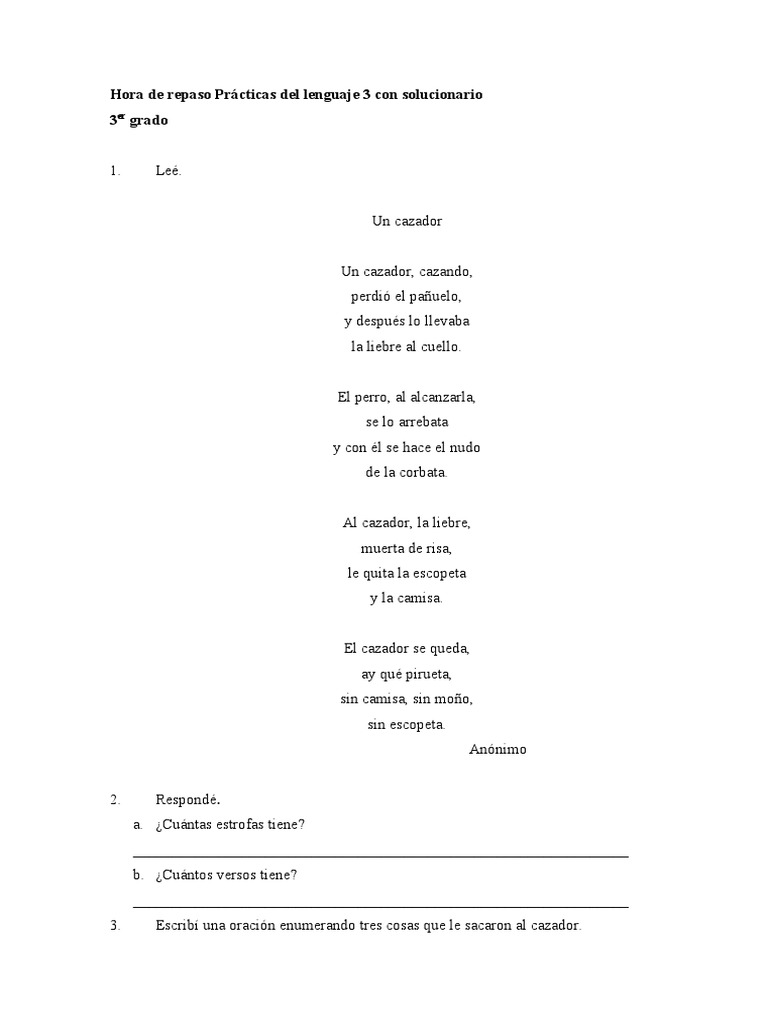 Repaso Prácticas Del Lenguaje 3er. Grado III | PDF