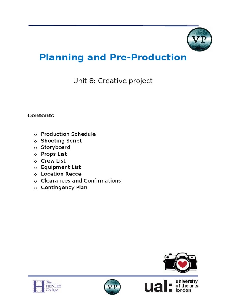 Planning and Pre-Production: Unit 8: Creative Project | PDF