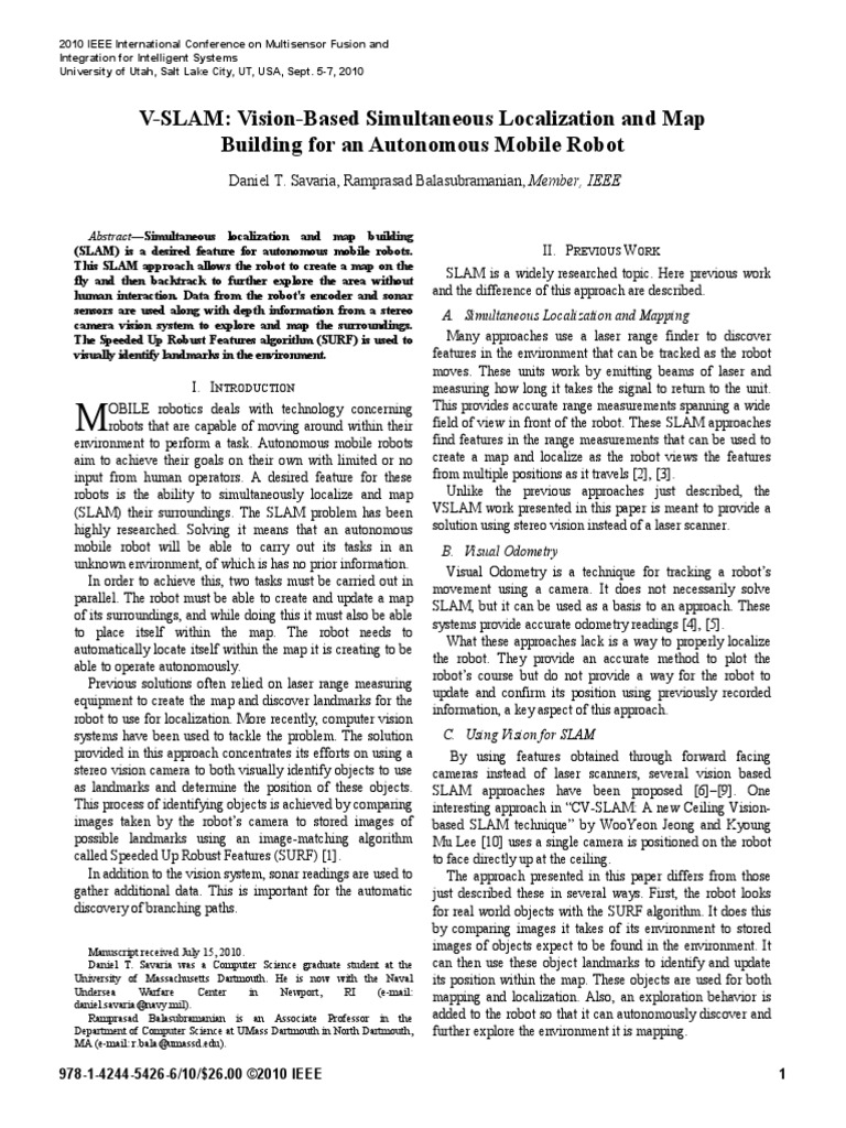 V-SLAM: Vision-Based Simultaneous Localization and Map Building For An Autonomous Mobile Robot ...