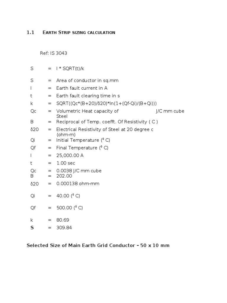 Earth Strip Sizing Calculation | PDF