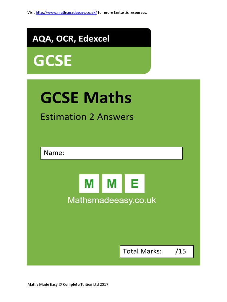 GCSE Maths Worksheet 2 Estimating Answers | PDF