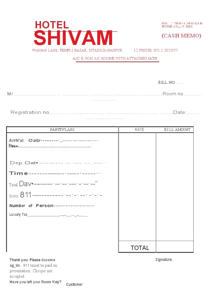 Hotel Bill Formet 20 Format in Word Maujmaja Com | PDF