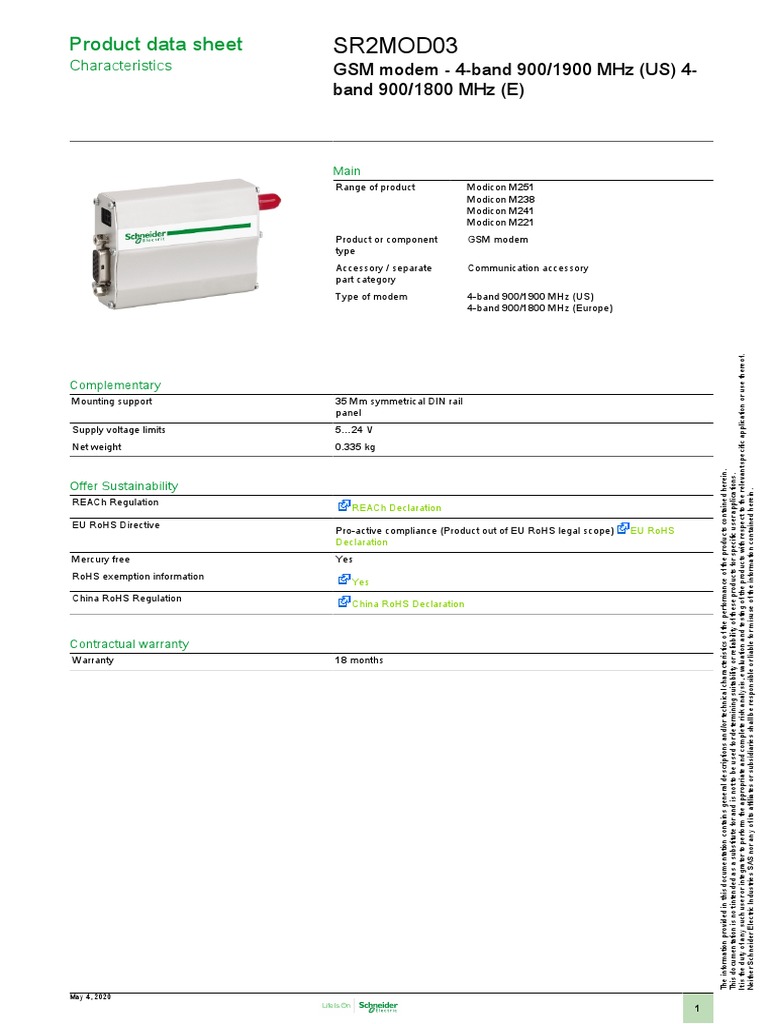 SR2MOD03 GSM Modem Product Data Sheet | PDF | Computing And Information ...