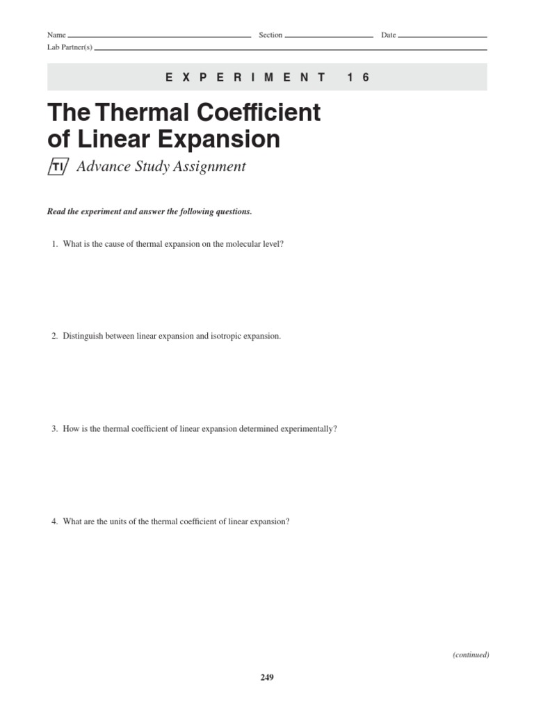 The Thermal Coefficient of Linear Expansion: Advance Study Assignment | PDF | Thermal Expansion ...