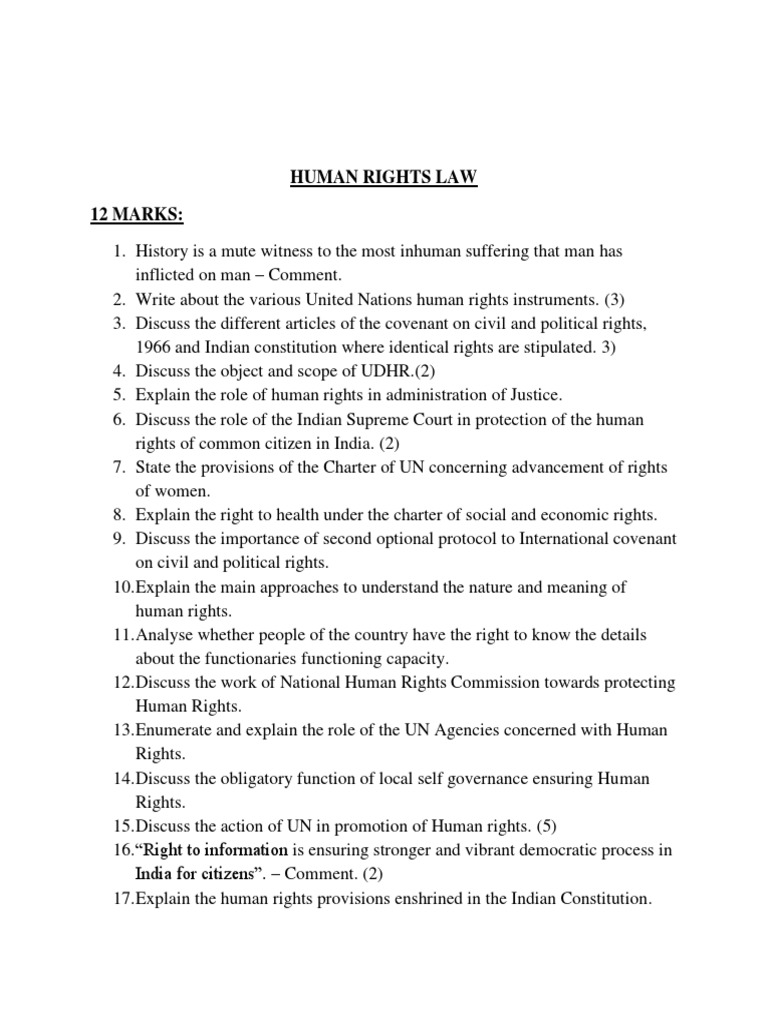 Human Rights - 12 Marks | PDF | Human Rights | Rights