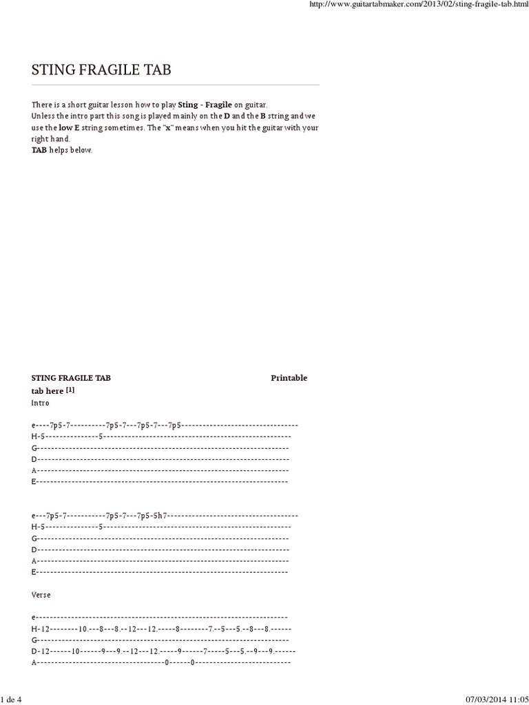 WWW - Guitartabmaker.com 2013 02 Sting-Fragile-Tab | PDF | Sound ...