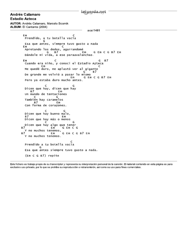 Andrés Calamaro, Estadio Azteca - Letra y Acordes | PDF