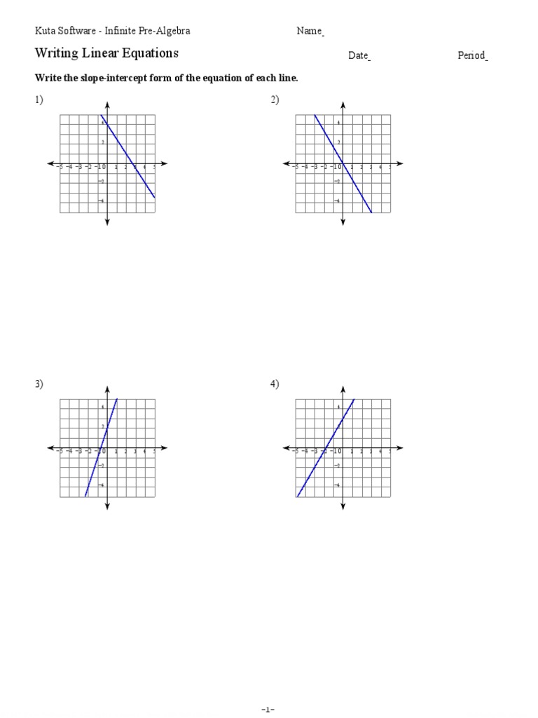 Writing Equations In Slope Intercept Form Worksheet Pdf Practice Slope