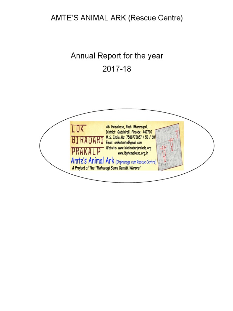 Amte Animal Ark Annual Report - 17-18 | PDF | Zoo | Nature