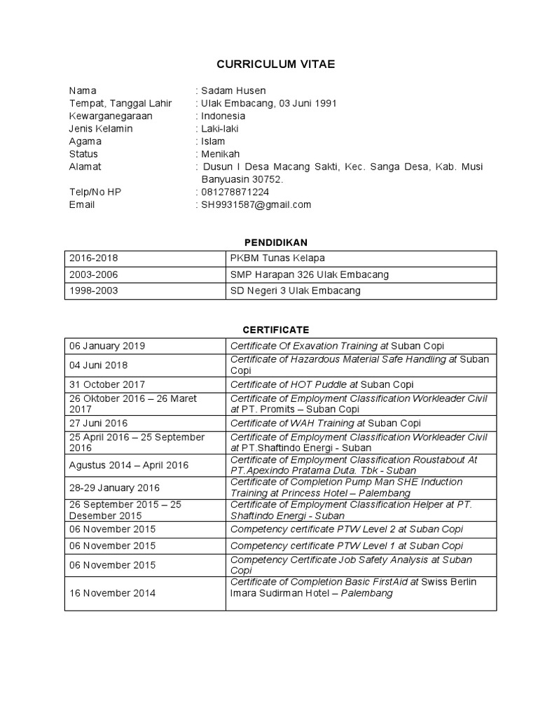 CV Sadam Terbaru | PDF | Business