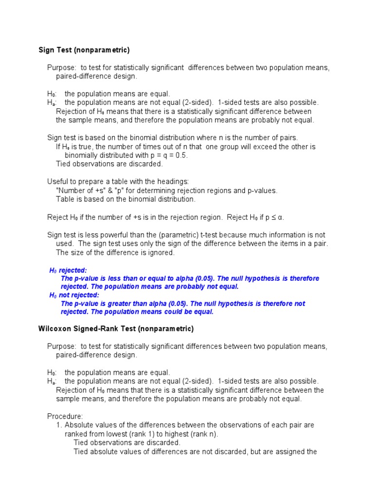 Non Parametic Test Pdf P Value Tests
