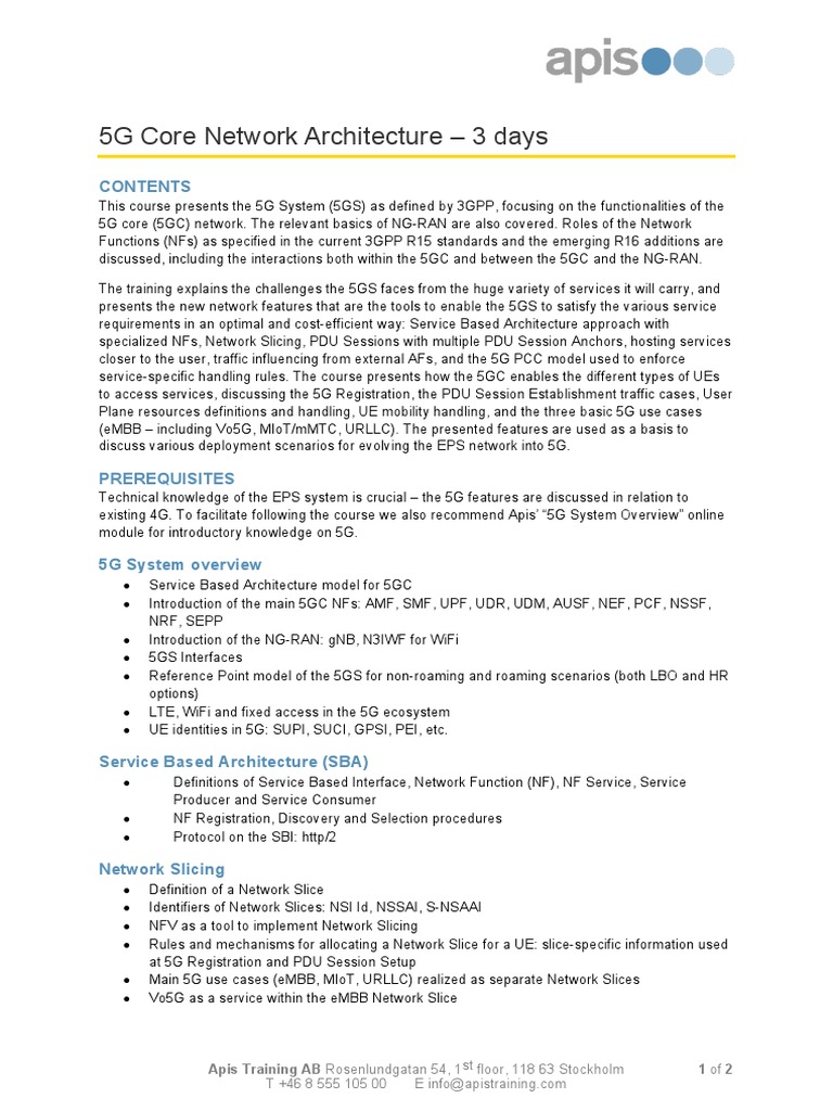 5G Core Network Architecture 3 Days | Download Free PDF | Quality Of ...