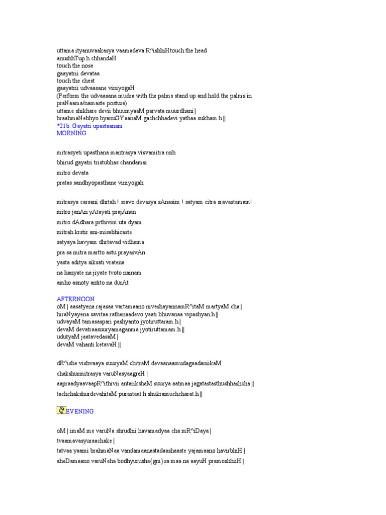 Sandhya Vandanam Procedure | Download Free PDF | Hindu Prayer And ...