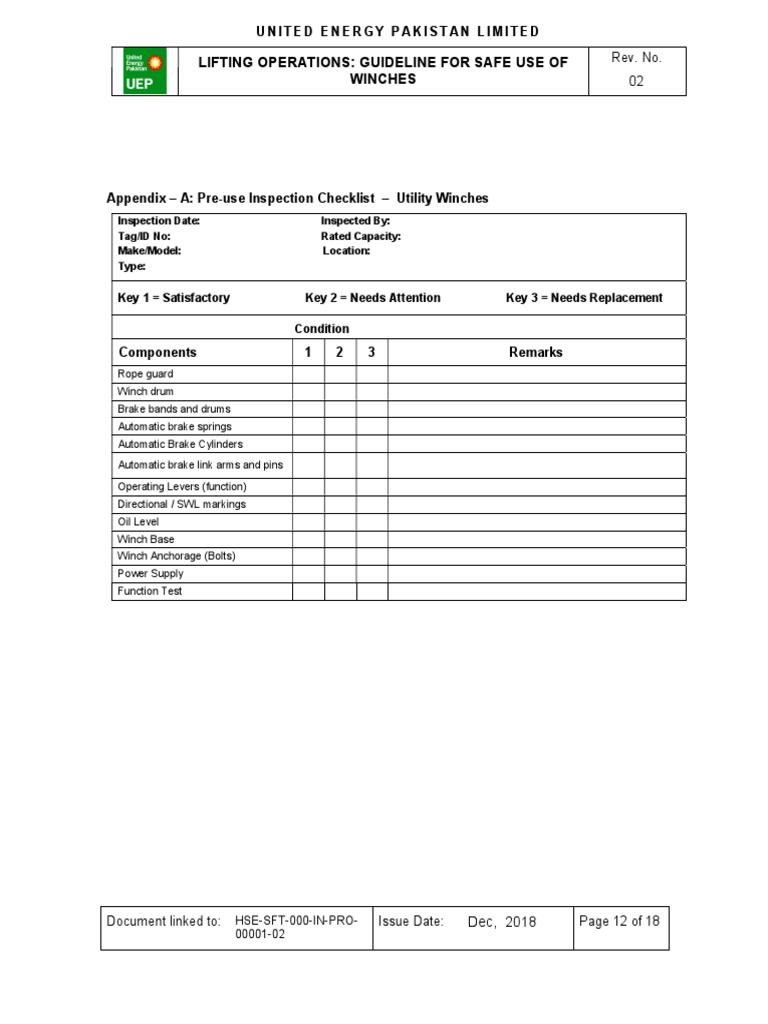 Winch Pre-Use Inspection Checklist | PDF | Business | Computers