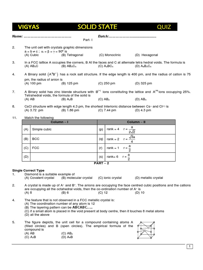 3 Solid-StateExercise PDF | PDF | Crystal Structure | Crystallography