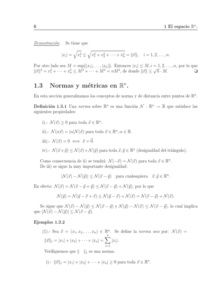 Normas y Métricas en R N. PDF | PDF | Desigualdad (Matemáticas) | Norma ...