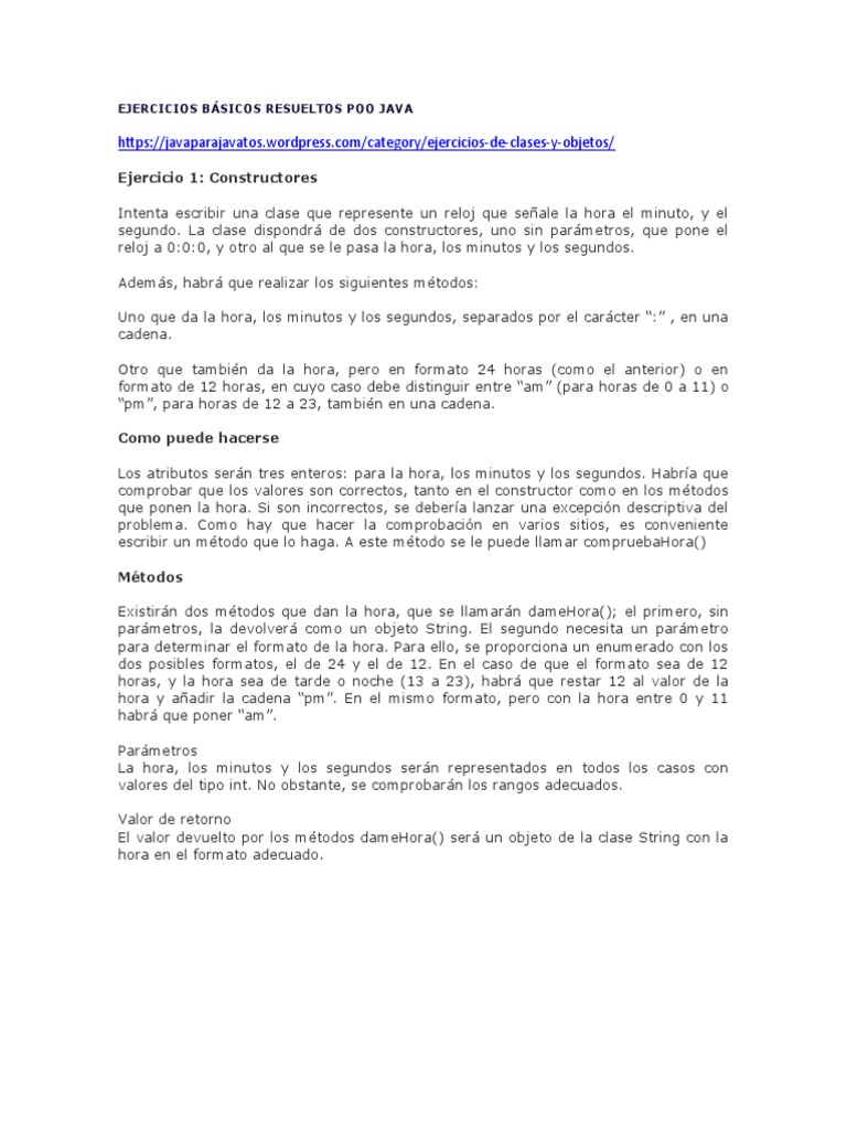 Ejercicios Básicos Poo Java | PDF | Java (lenguaje de programación ...