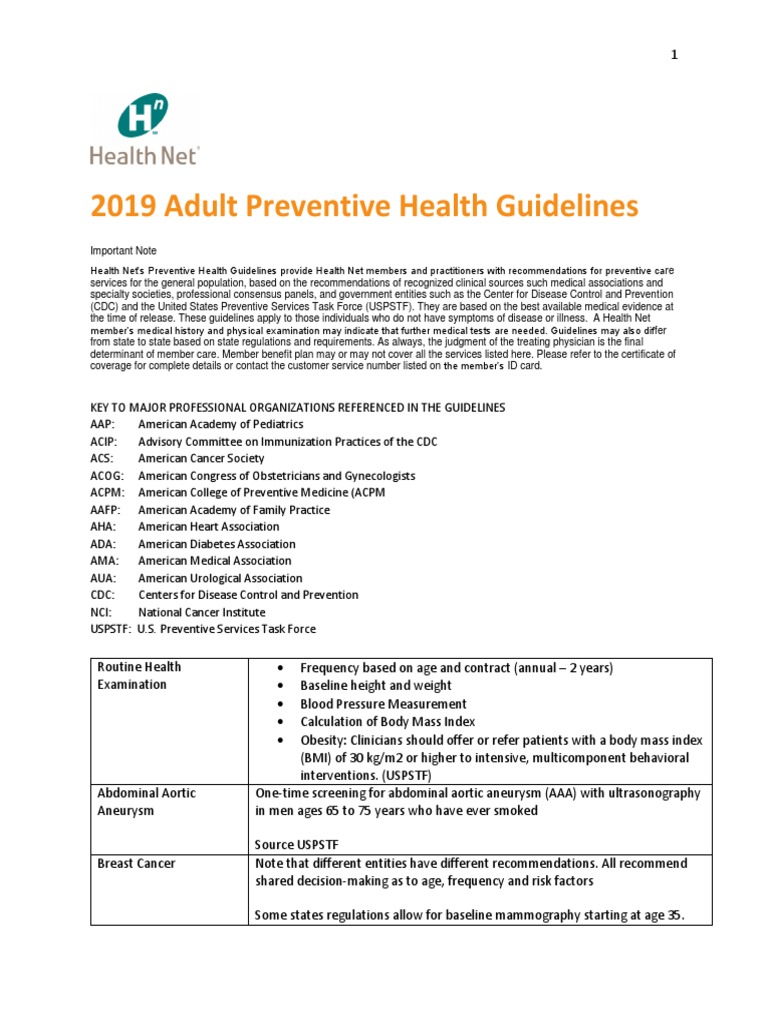 2019 Adult Preventive Health Guidelines | PDF | Cardiovascular Diseases ...