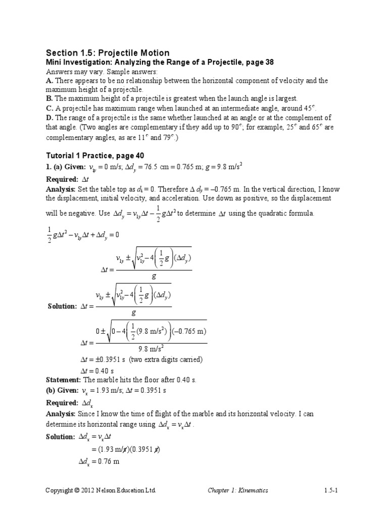 Section 1.5: Projectile Motion: Chapter 1: Kinematics | PDF | Projectiles | Spacetime