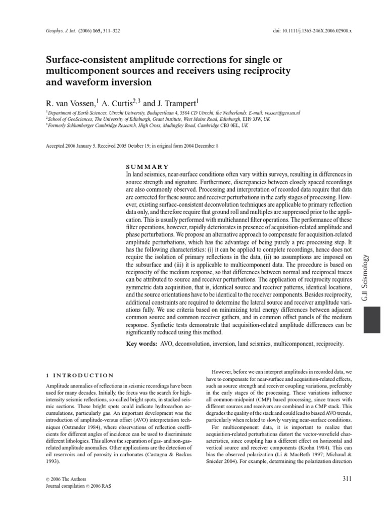 Surface-Consistent Amplitude Corrections For Single or Multicomponent Sources and Receivers ...