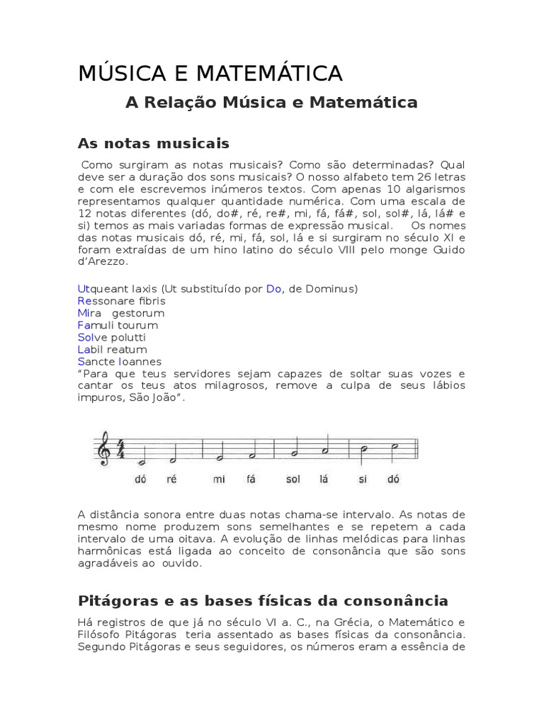 Matematica Musical | PDF | Intervalo (música) | Escala (música)