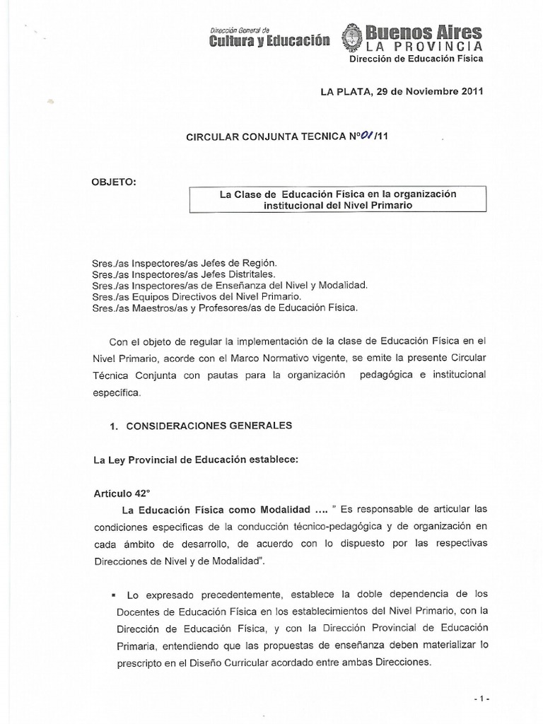 Organizacion Institucional Del Nivel Primario - Circular Conjunta Tecnica No 1-11 | PDF