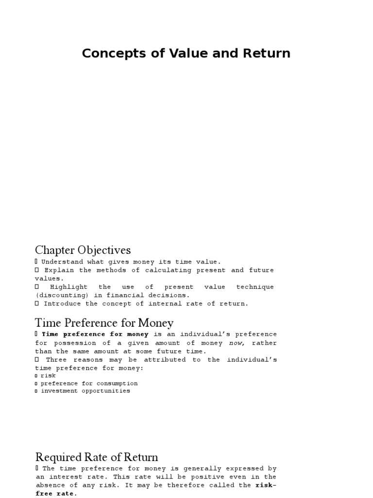 Concepts of Value and Return | PDF | Present Value | Interest