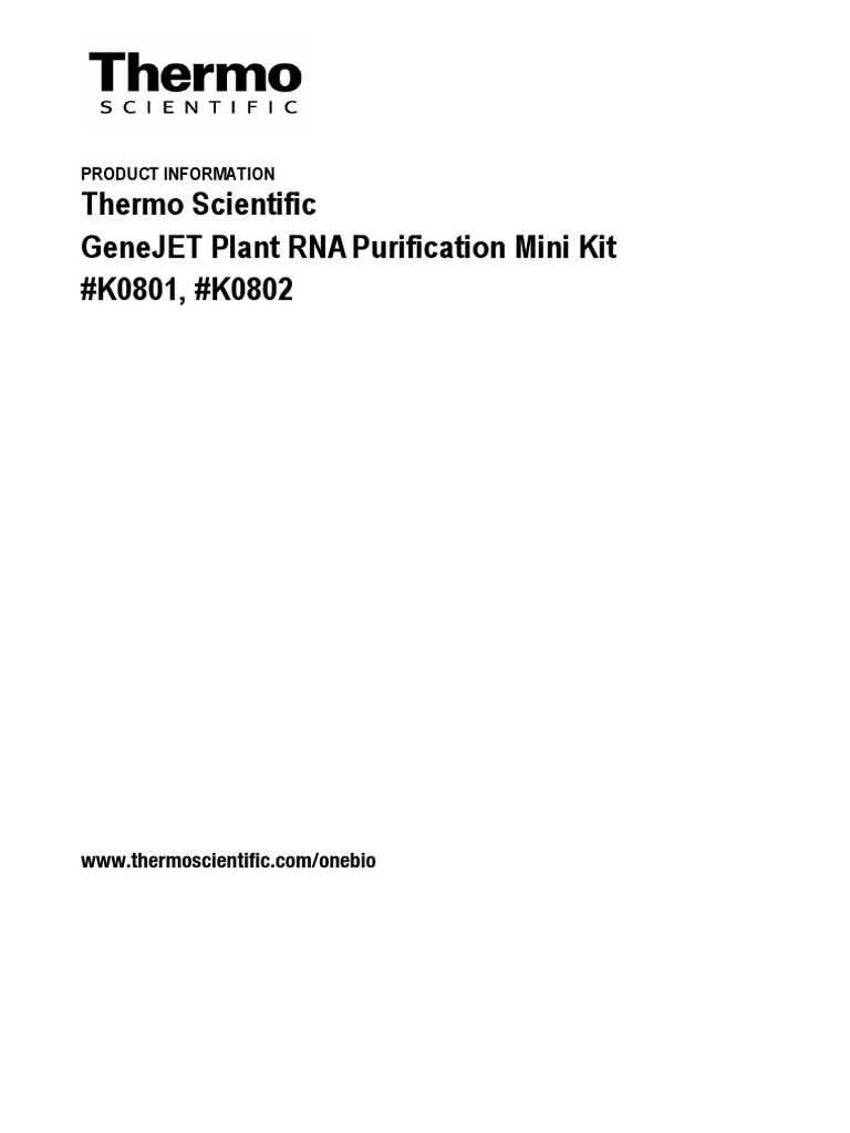 Thermo Scientific Genejet Plant Rna Purification Mini Kit #K0801, # ...