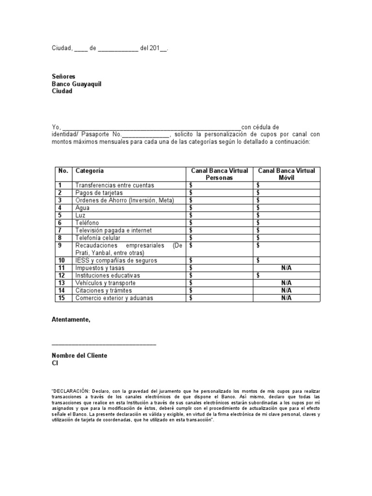 Carta-Solicitud Personalizacion de Cupos BVirtualPersonas y BMovil ...