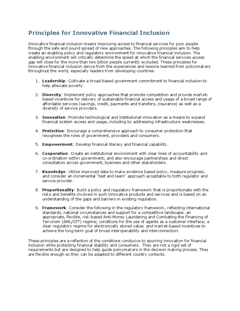 Financial Inclusion Principles | PDF | Financial Inclusion | Inclusion ...