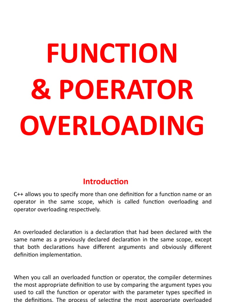 Function & Poerator Overloading | Download Free PDF | Parameter (Computer Programming) | C++