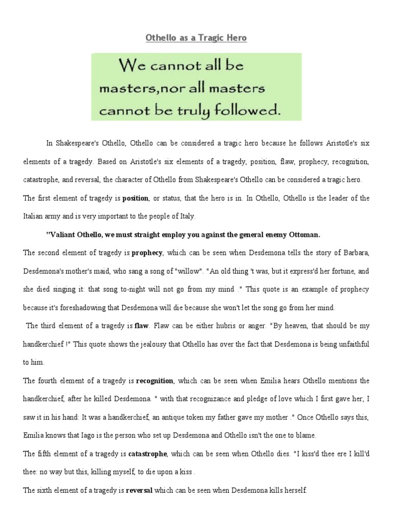 Othello As A Tragic Hero | PDF