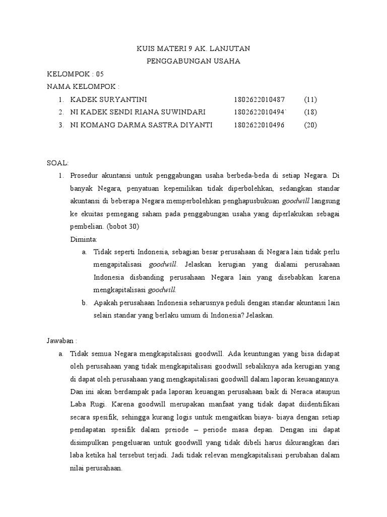 Penggabungan Usaha dan Akuntansi Goodwill | PDF