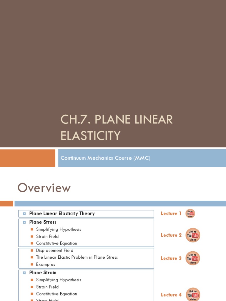 Ch.7. Plane Linear Elasticity: Continuum Mechanics Course (MMC) | PDF | Linear Elasticity ...