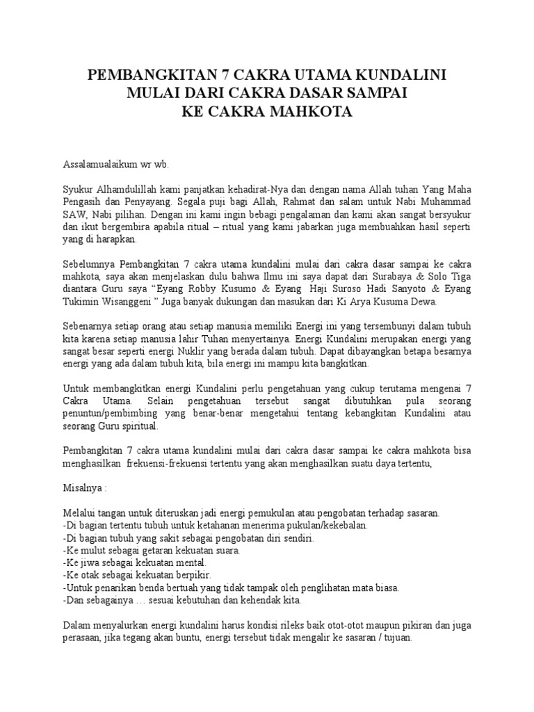 Pembangkitan 7 Cakra Utama Kundalini Mulai Dari Cakra Dasar Sampai Ke | PDF