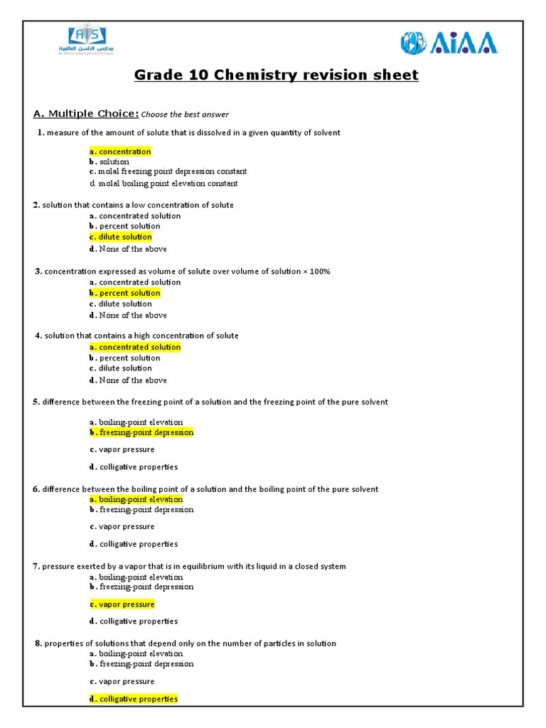 Colligative Properties and Solutions MCQs | PDF | Solution | Concentration