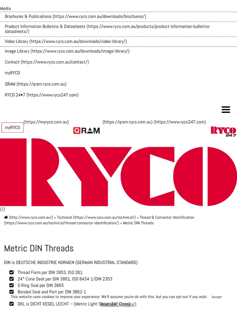 Metric DIN Hydraulic Fittings and Threads Chart & Dimensions | PDF ...