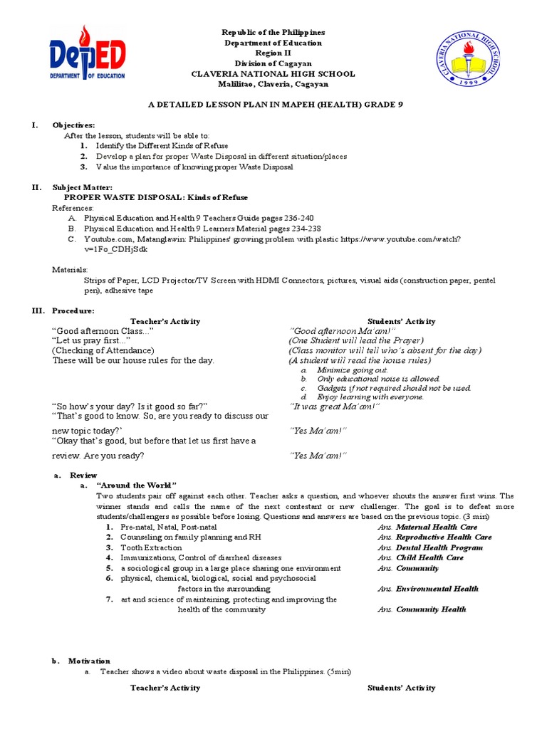 Develop A Plan For Proper Waste Disposal in Different Situation/places ...