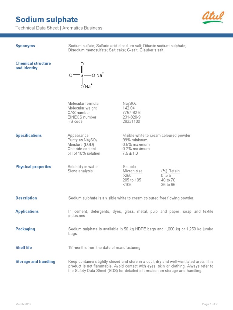 An In-Depth Technical Data Sheet for Sodium Sulphate Detailing Its ...