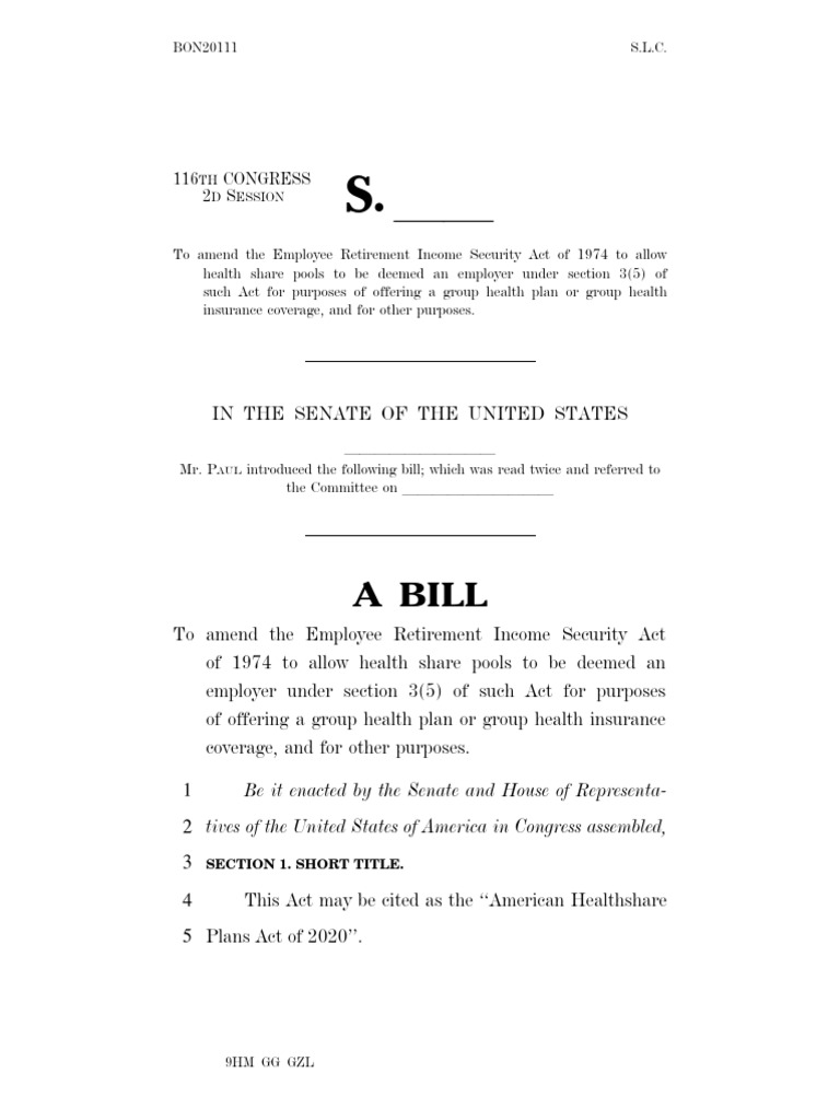 American Healthshare Plans Act of 2020 | PDF | Insurance | United ...