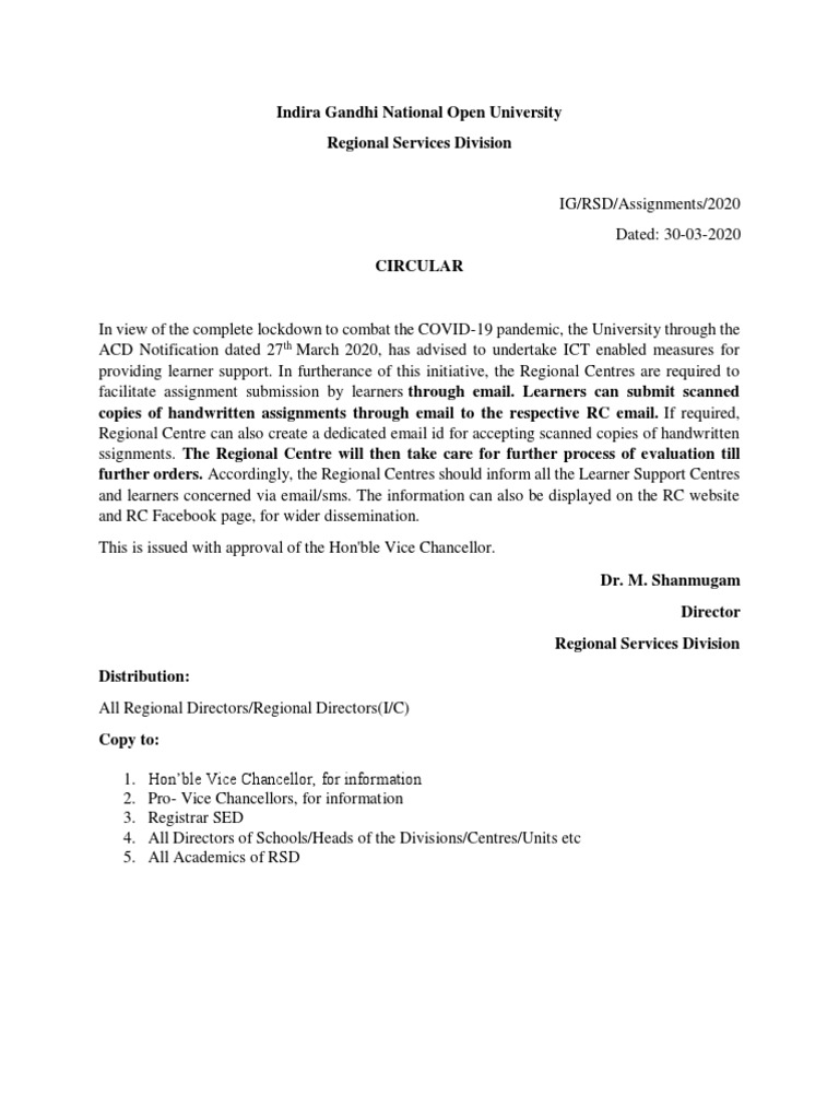 Circular On Submission of Assignments PDF | PDF