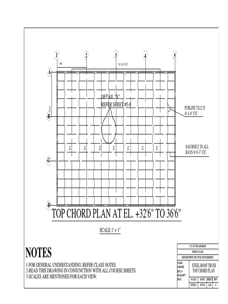 Top Chord Plan at El. +32'6" To 36'6": Notes | PDF