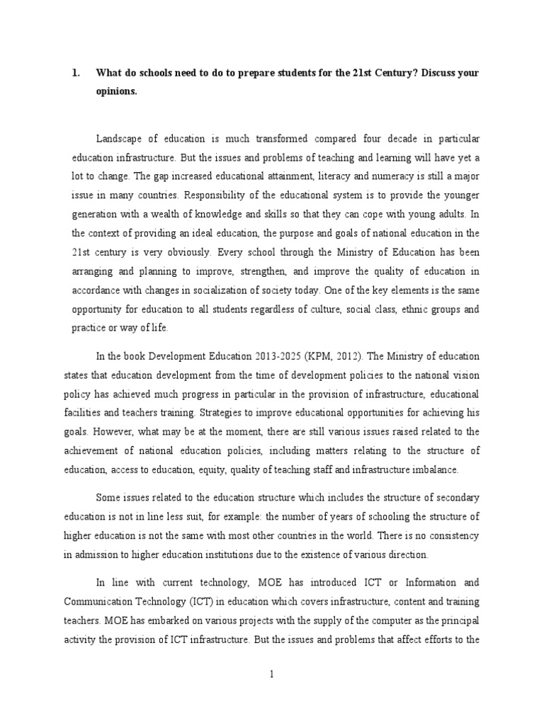 What Do Schools Need To Do To Prepare Students For The 21st Century? Discuss Your Opinions | PDF ...