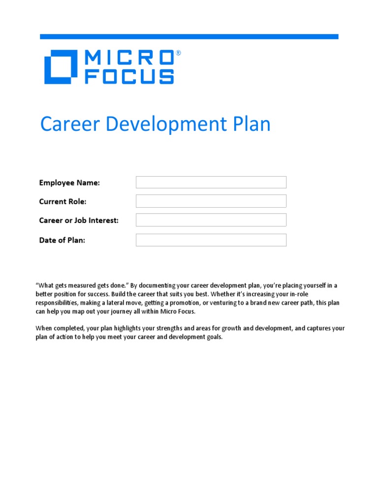 Career Development Plan: Employee Name: Current Role: Career or Job ...